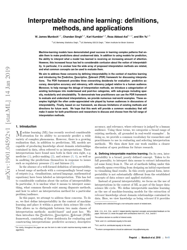 Interpretable Machine Learning - Definitions, Methods, and Applications PDF | PDF | Data ...