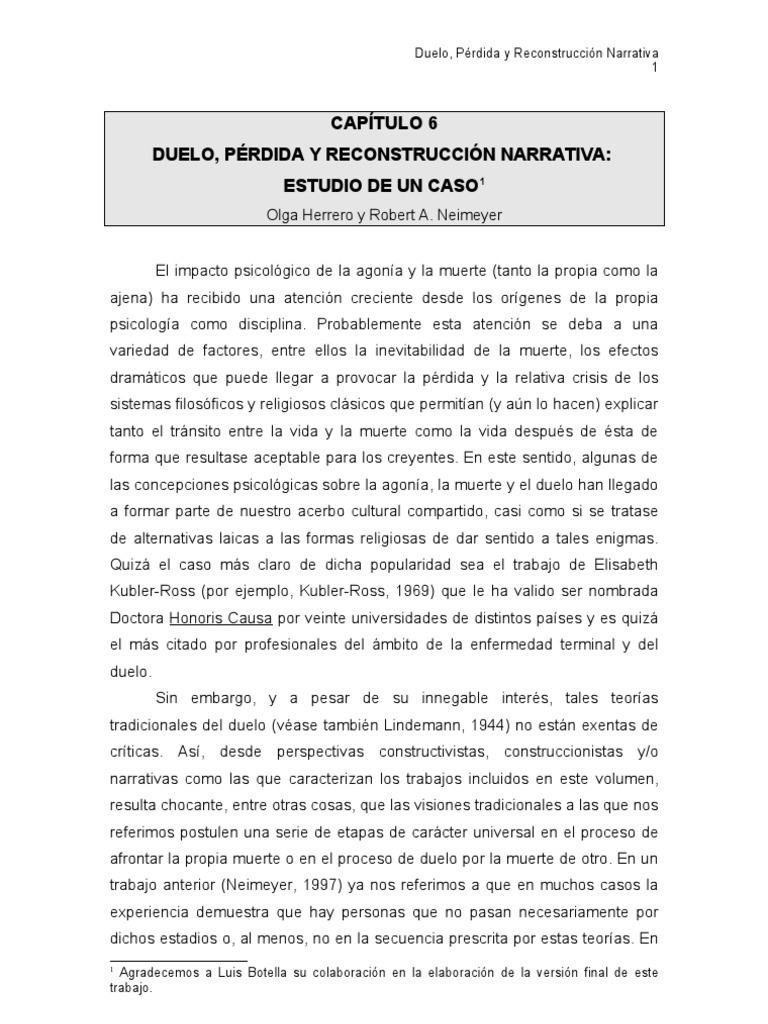Duelo, Neimeyer Herrero y Neimeye | PDF | Dolor | Trauma psicólogico