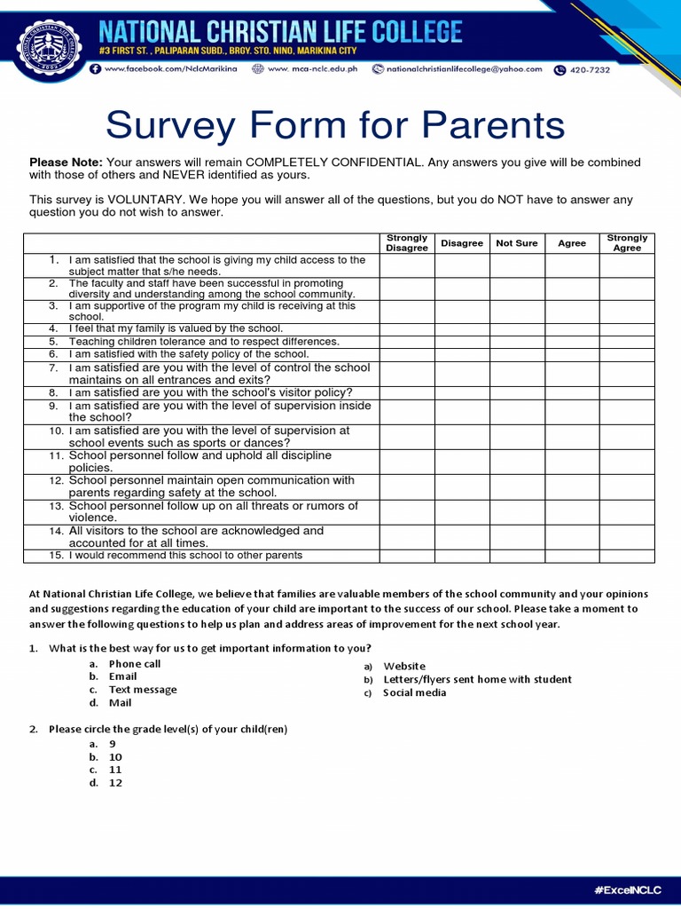 Survey Form For Parents | PDF | Educational Technology | Cognition