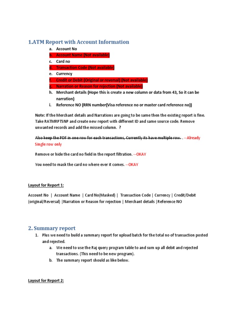 1.ATM Report With Account Information: - Already Single Row Only - OKAY ...