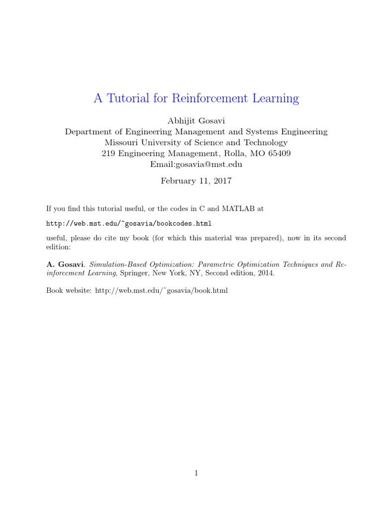 A Tutorial For Reinforcement Learning | PDF | Mathematical Optimization ...