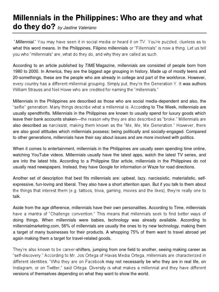 Articles About Filipino Millennial Culture | PDF | Millennials | Social ...