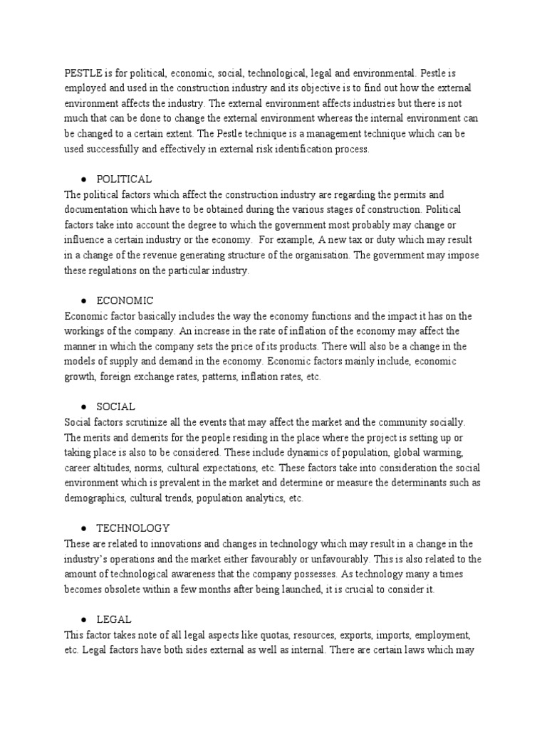 PESTLE Analysis in Construction Industry | PDF | Inflation | Economies