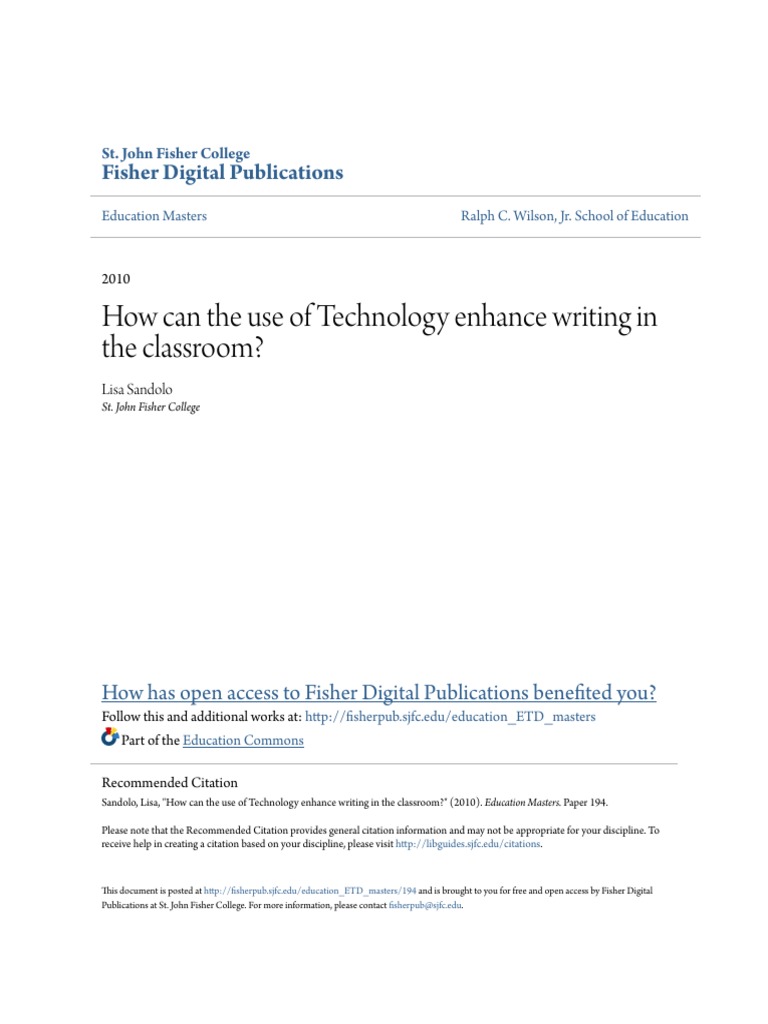 Enhancing Classroom Writing with Technology | PDF | Literacy | Reading ...