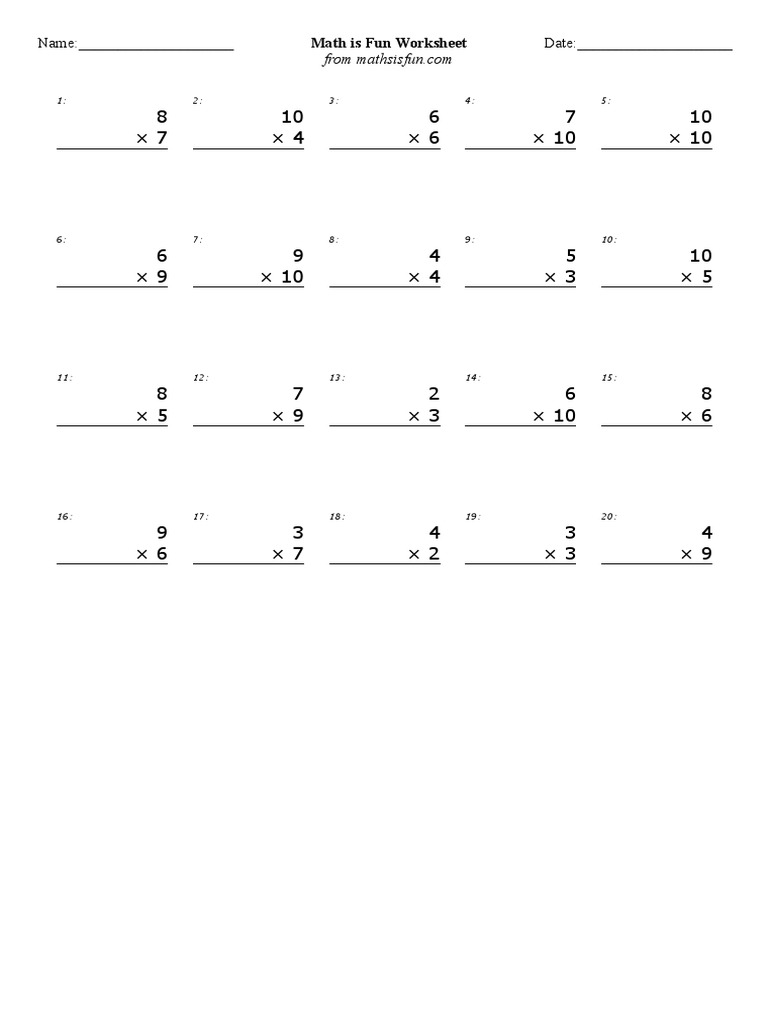 Name: - Date: - : Math Is Fun Worksheet | PDF