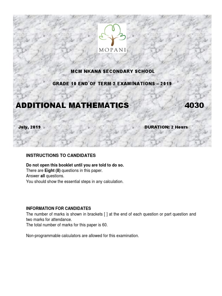 2019 g10 End of Term 2 Addma | PDF | Equations | Function (Mathematics)