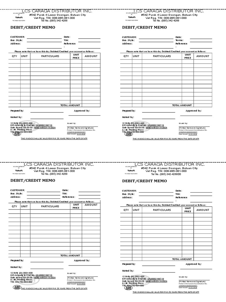 Debit/Credit Memo Debit/Credit Memo: Lcs Caraga Distributor Inc. Lcs ...