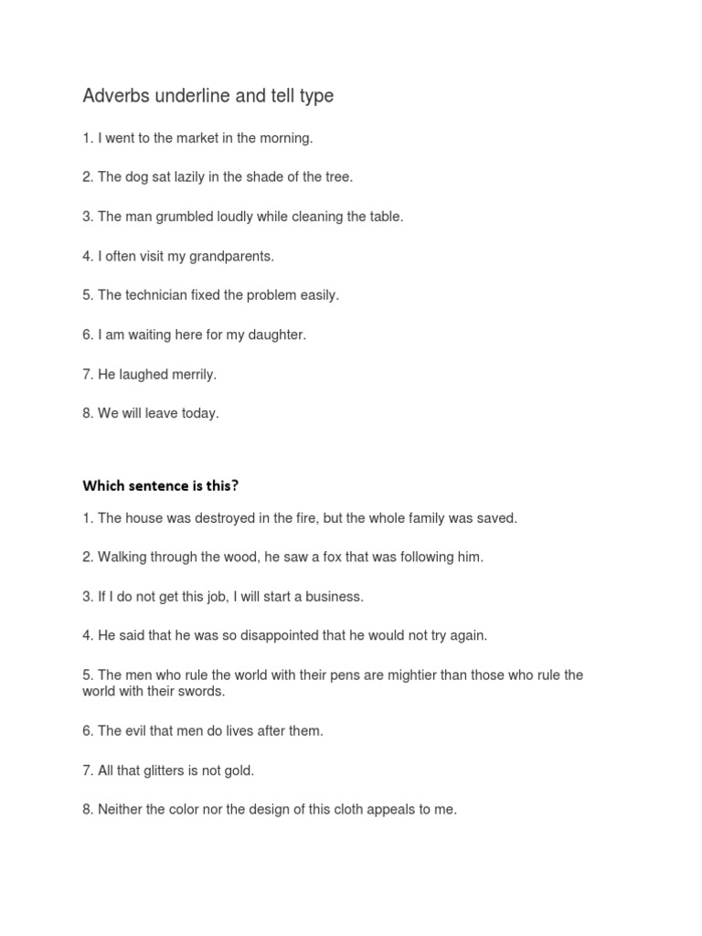 Adverbs Underline and Tell Type | PDF