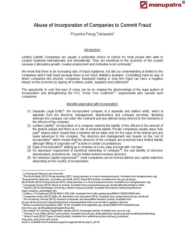 Abuse of Incorporation of Company To Commit Fraud | PDF | Fraud ...