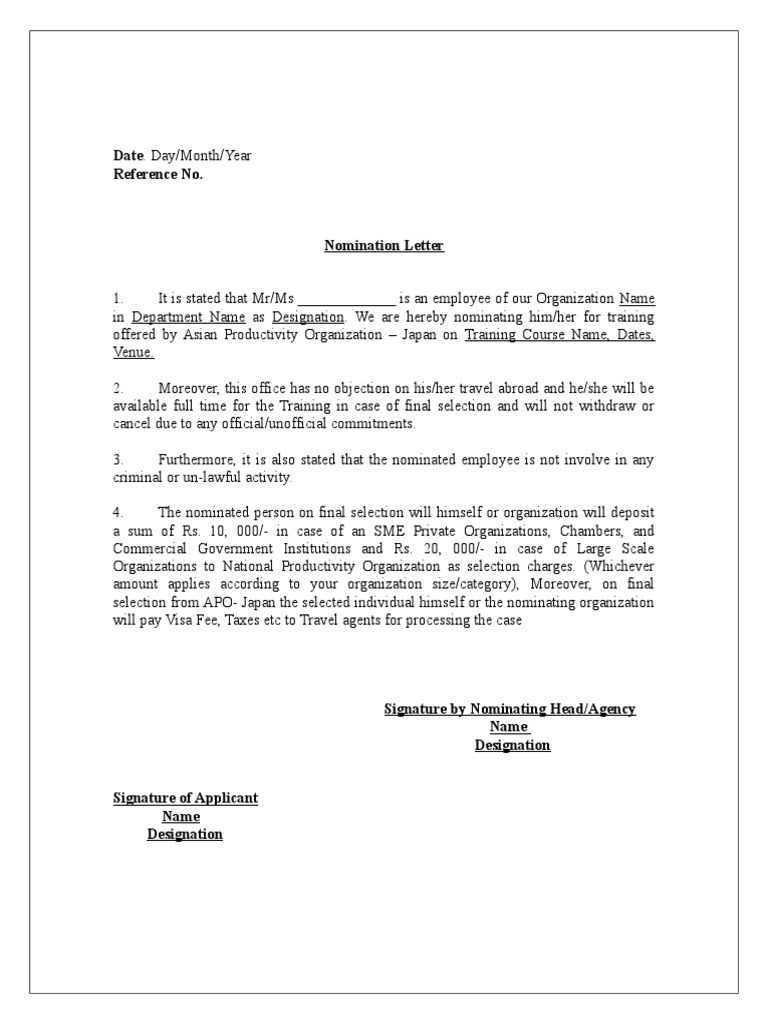 Nomination Letter Private Sector PDF