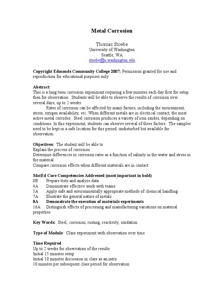 Metal Corrosion: Thomas Stoebe | PDF | Galvanization | Corrosion