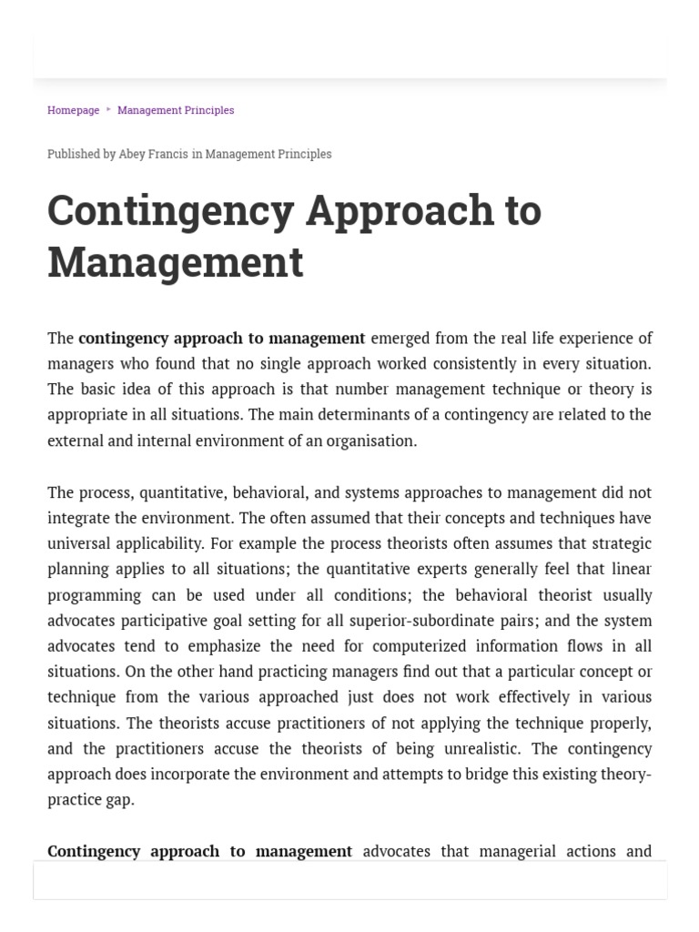 Contingency Approach To Management PDF | PDF | System | Systems Theory