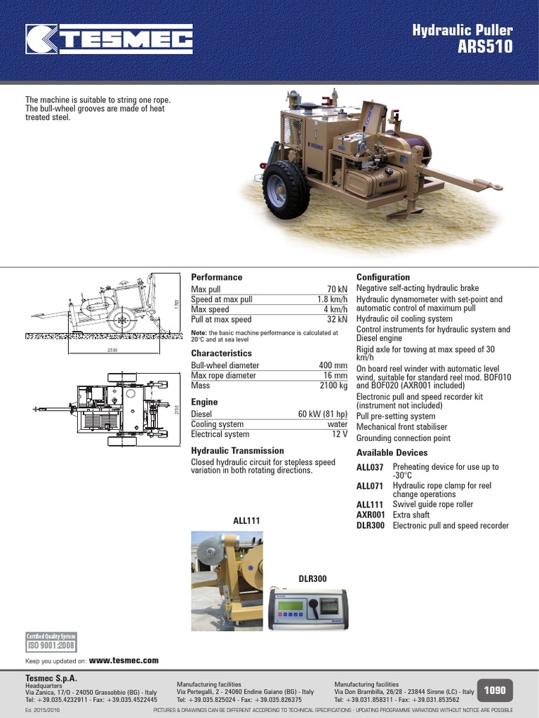 Tesmec ARS510 Hydraulic Puller Overview | PDF | Machines | Vehicles