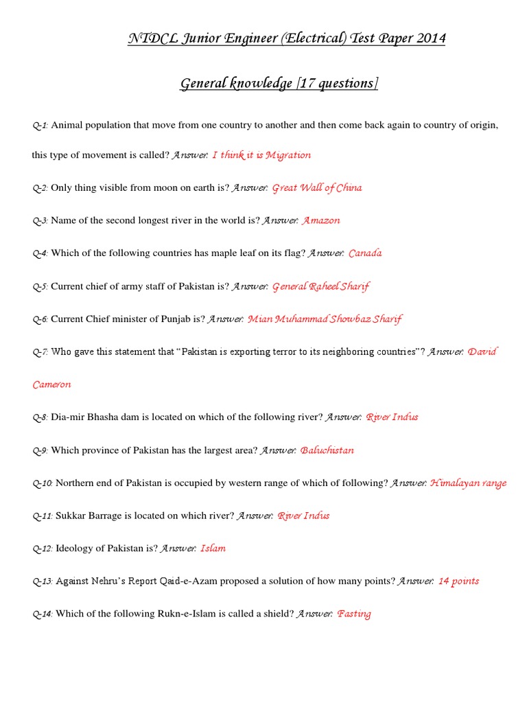 NTDCL Junior Engineer Test Paper 2014 | PDF | Electric Motor | Analog ...