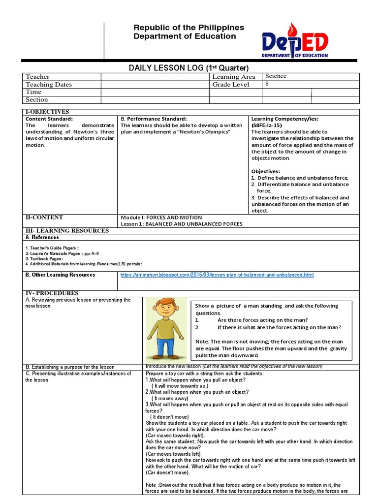 Daily Lesson Log Grade 8 2a | PDF | Force | Learning