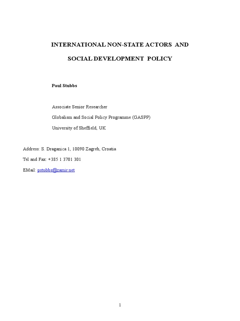International Non-State Actors and Social Development Policy | PDF ...