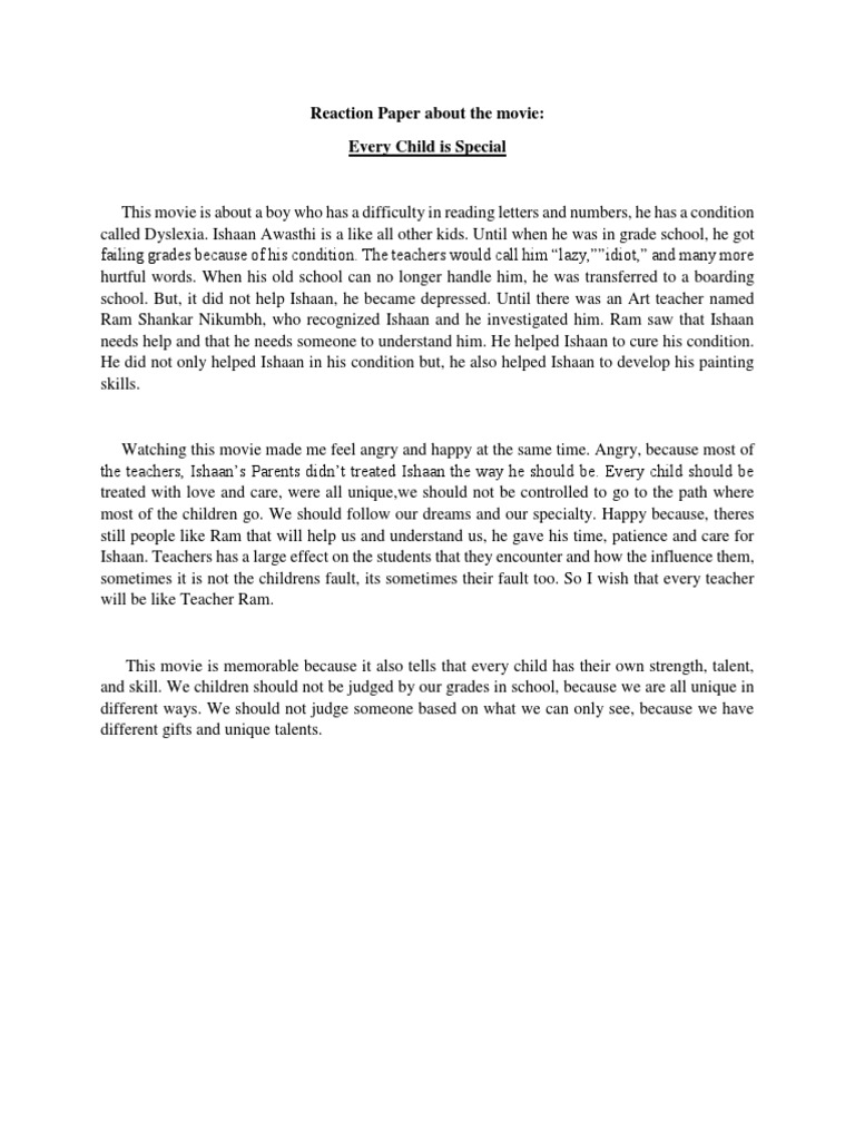 Reaction Paper About The Movie: Every Child Is Special | PDF