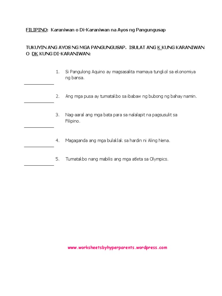 Karaniwan Di Karaniwan Na Ayos NG Pangungusap | PDF