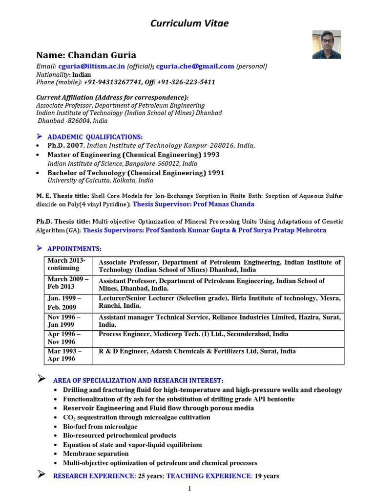 Curriculum Vitae: Name: Chandan Guria | PDF | Biofuel | Petroleum