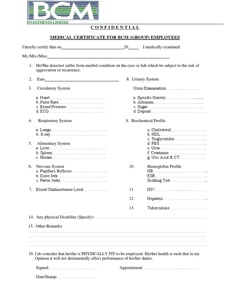 BCM Medical Pre Employment1 | PDF | Organ (Anatomy) | Physiology