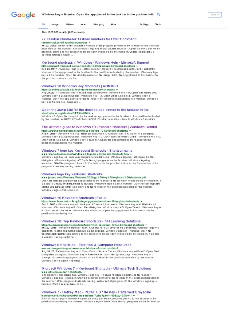 Taskbar Shortcuts Using Windows Key | PDF | Keyboard Shortcut ...