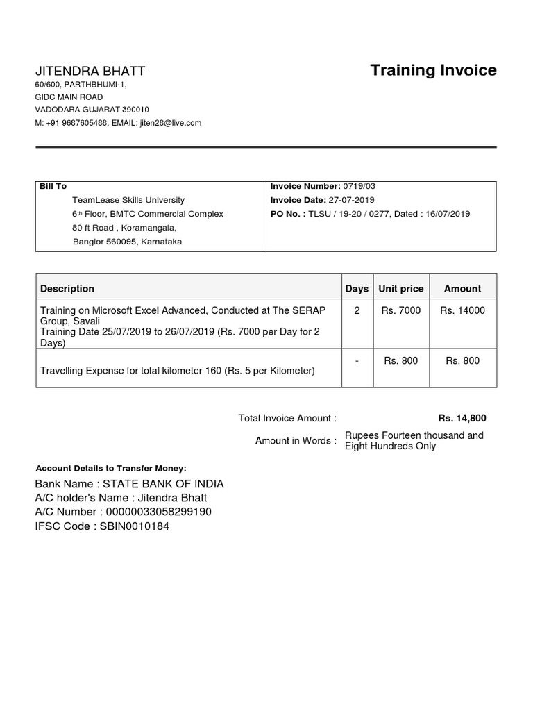 Training Invoice: Jitendra Bhatt | PDF