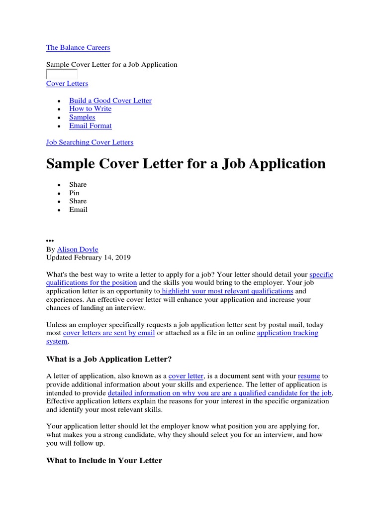 Sample Cover Letter For A Job Application | PDF | Résumé | Communication
