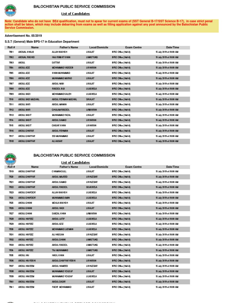 SST General Male List PDF | PDF | Pakistan | Sports
