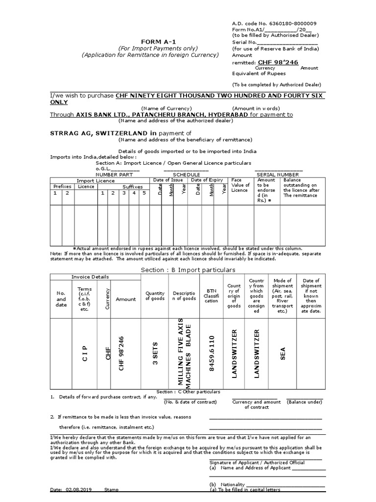 A1 Form 31.07.2019 | PDF | Invoice | Economies
