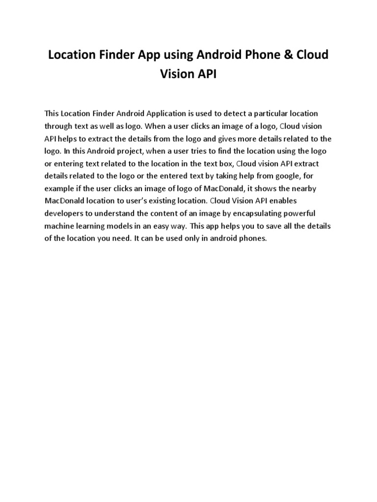 Location Finder App Using Android Phone & Cloud Vision API | PDF
