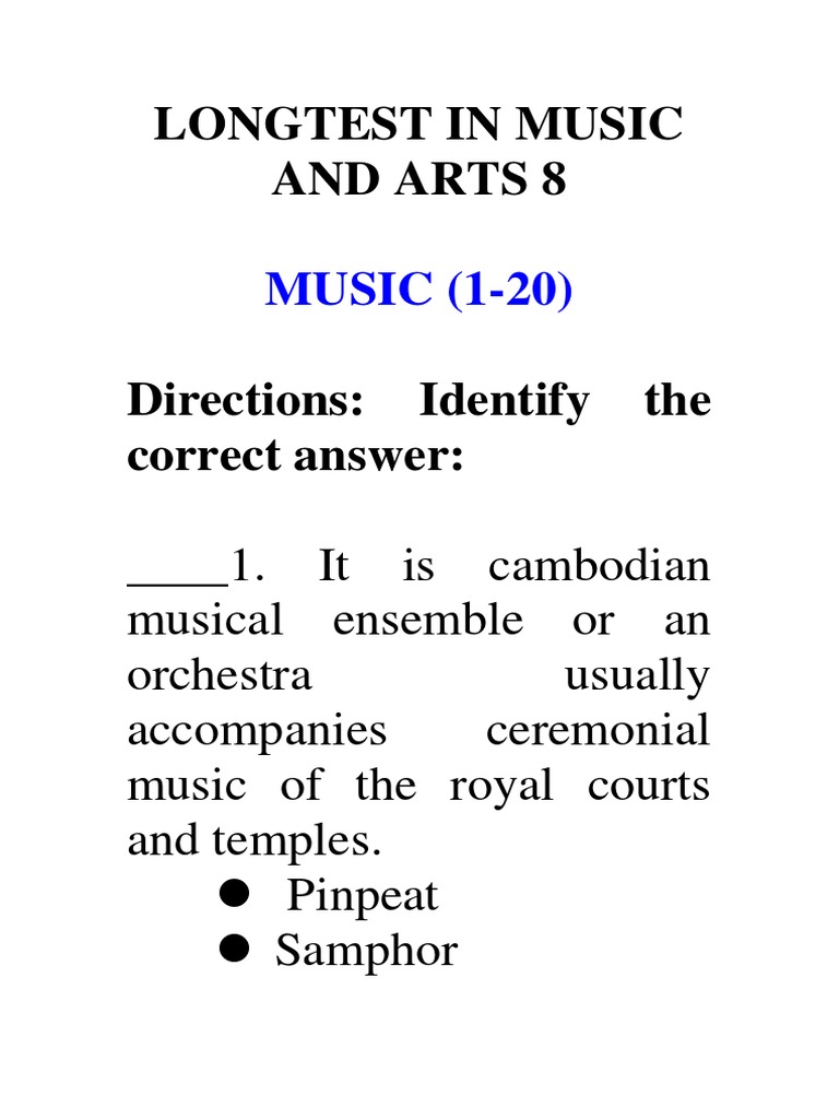 Music and Arts Long Test | PDF | Indonesia | Malaysia