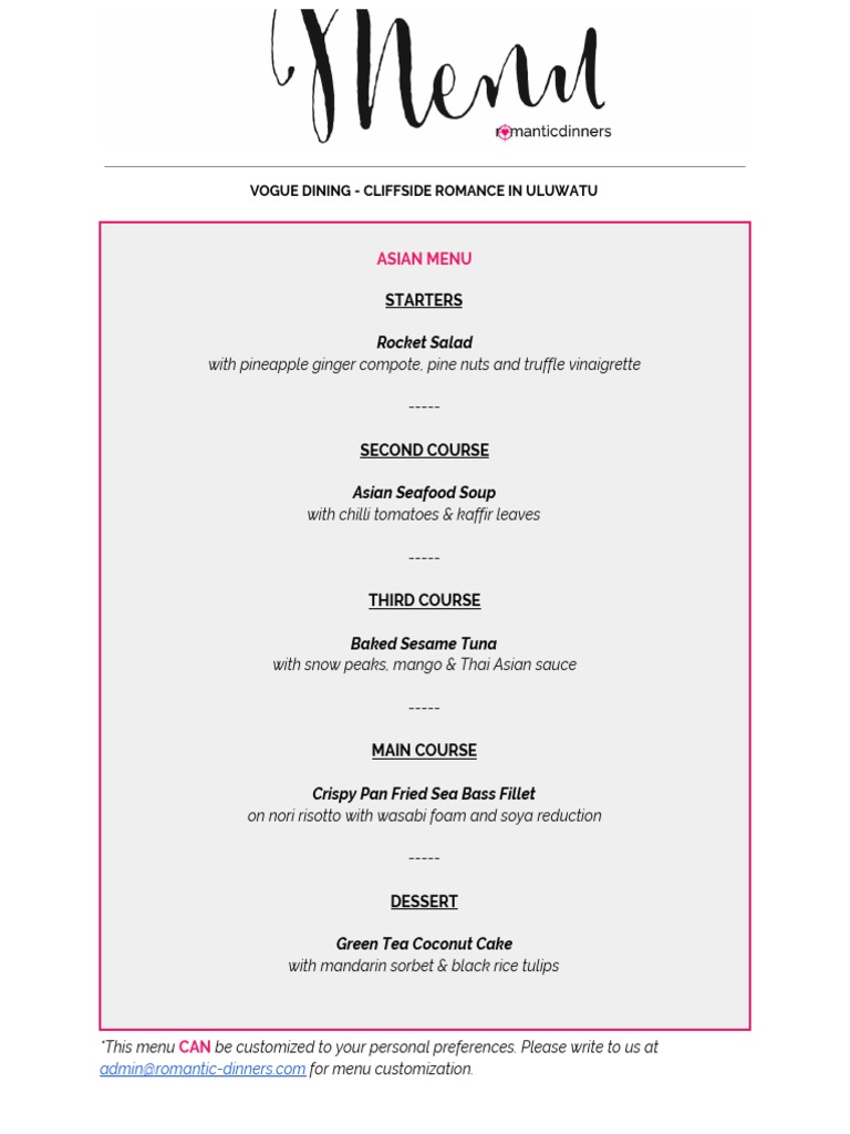 Vogue Dining Menu Overview | PDF | Indonesian Cuisine | Salad