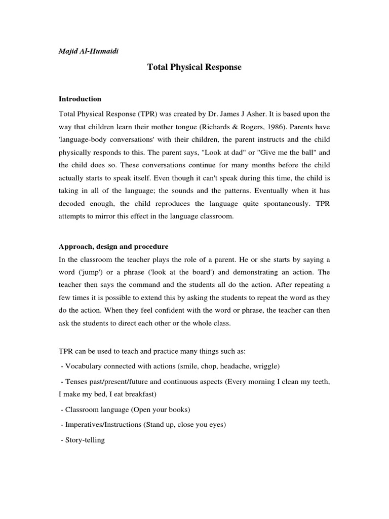 Total Physical Response in Language Teaching | PDF | Linguistics ...