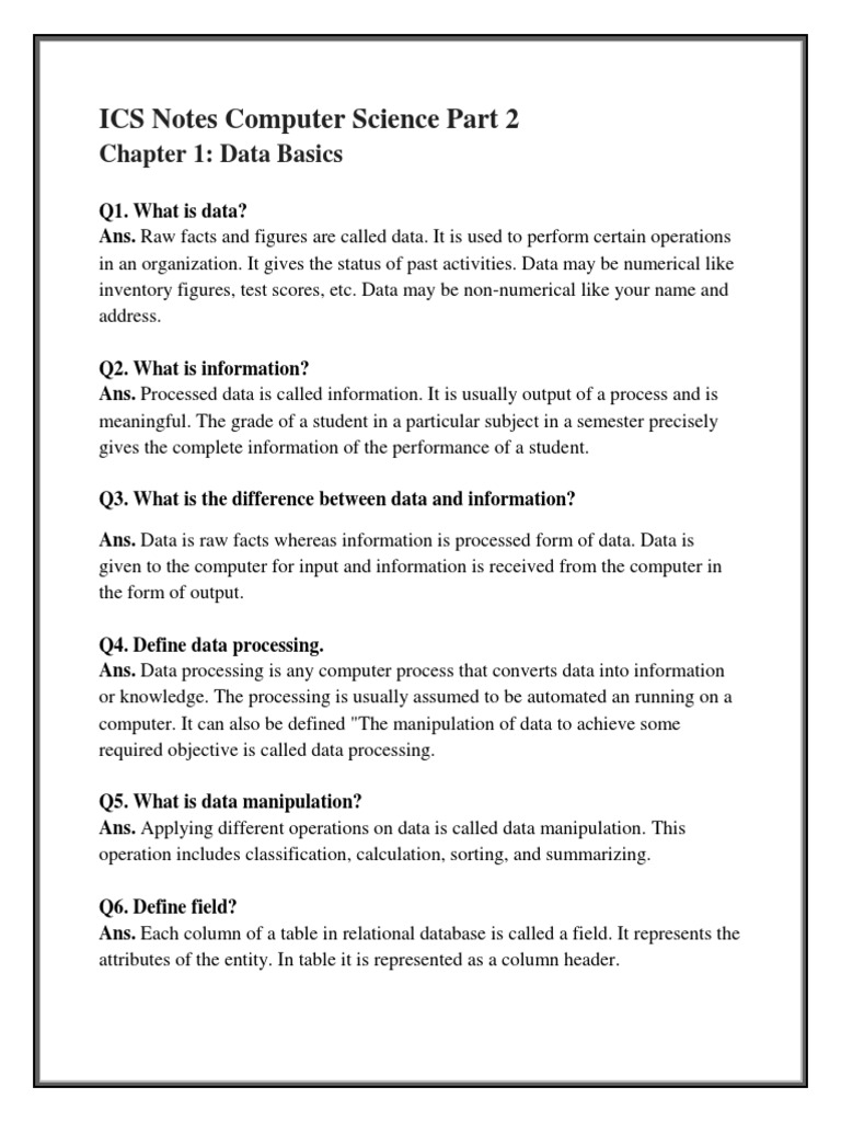 Ics Notes Computer Science Part 2 Pdf Databases Database Index