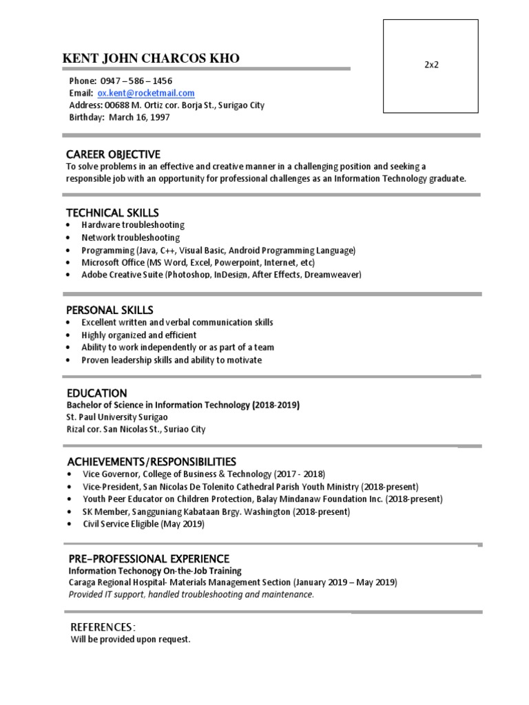 Kent John Charcos Kho Resume | PDF | Résumé | Computing