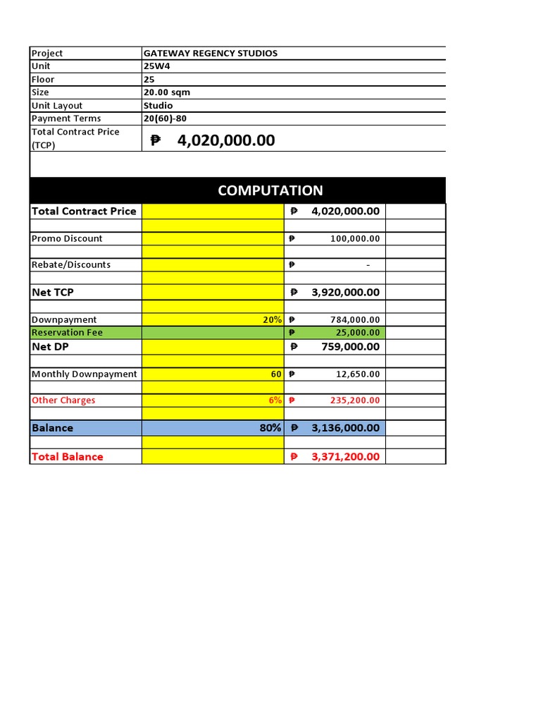 Computation: Total Contract Price 4,020,000.00 | PDF