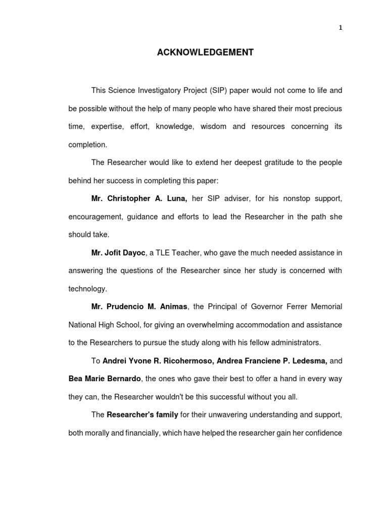 Acknowledgement Research g10 | PDF