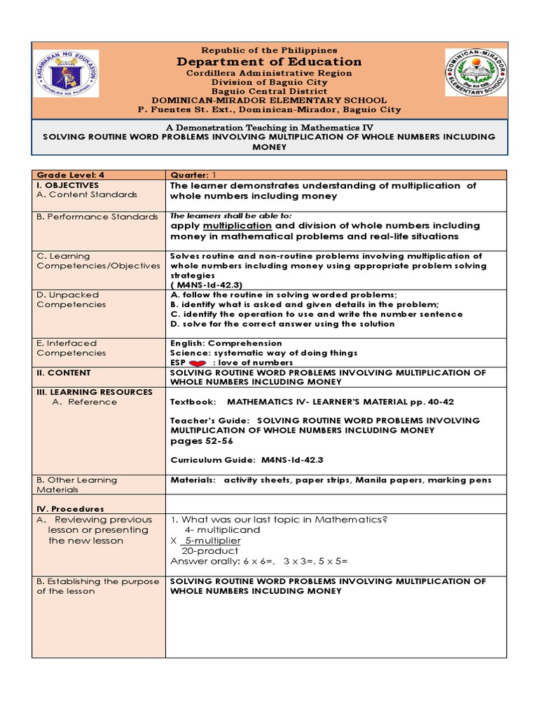 Cot 1 2019 | PDF | Multiplication | Teachers