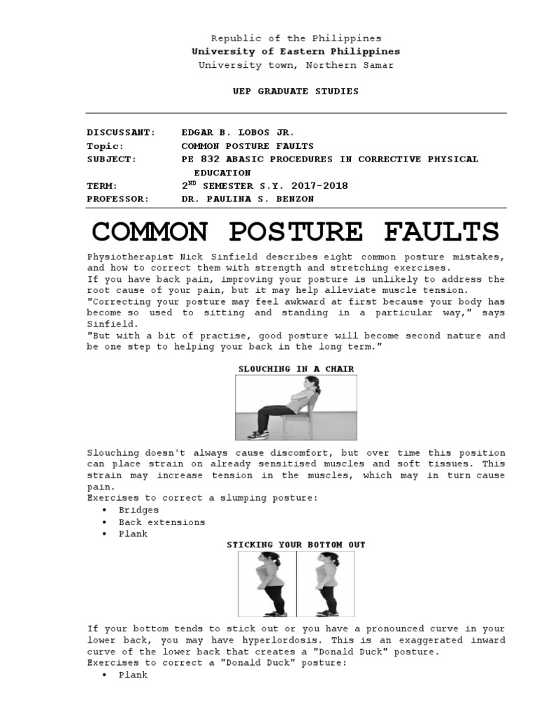 Common Posture Faults: University of Eastern Philippines | Download ...