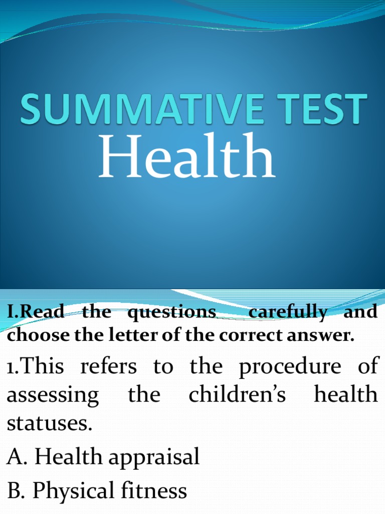 Summative Test Health | PDF | Medical Specialties | Health Care