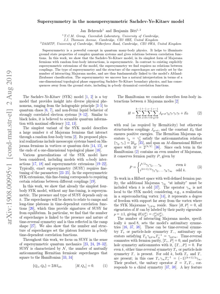 Supersymmetry in SYK Model Explained | PDF | Quantum Field Theory ...