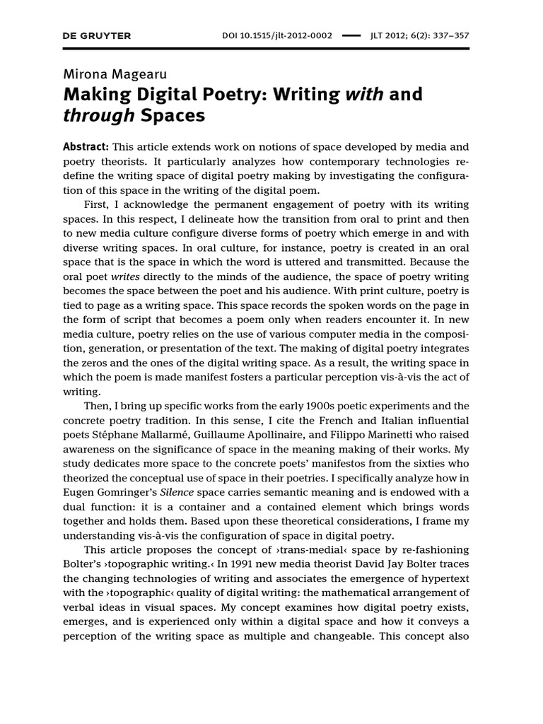Making Digital Poetry: Writing With and Through Spaces: Mirona Magearu ...