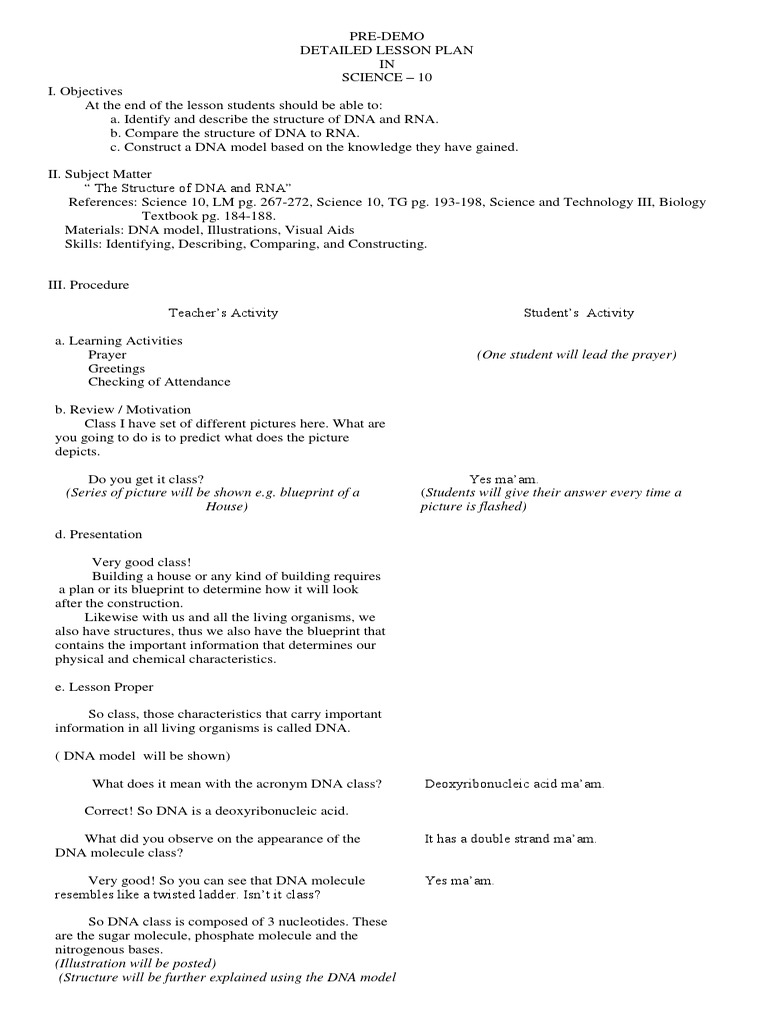 Predemo Lesson Plan | PDF | Nucleotides | Dna
