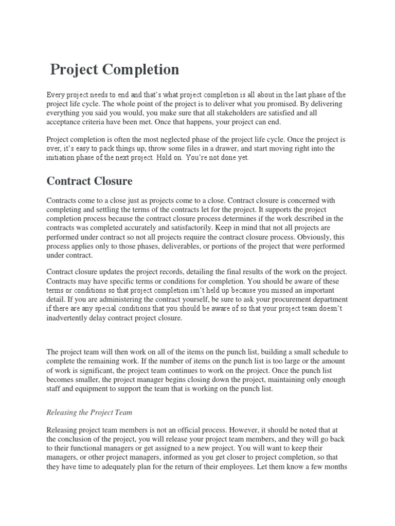 Project Completion: Contract Closure | PDF | Learning | Risk