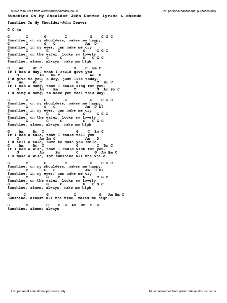 Sunshine On My Shoulder-John Denver CRD | PDF