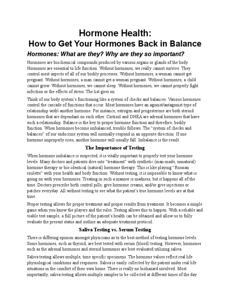 Hormone Health:: How To Get Your Hormones Back in Balance | PDF ...