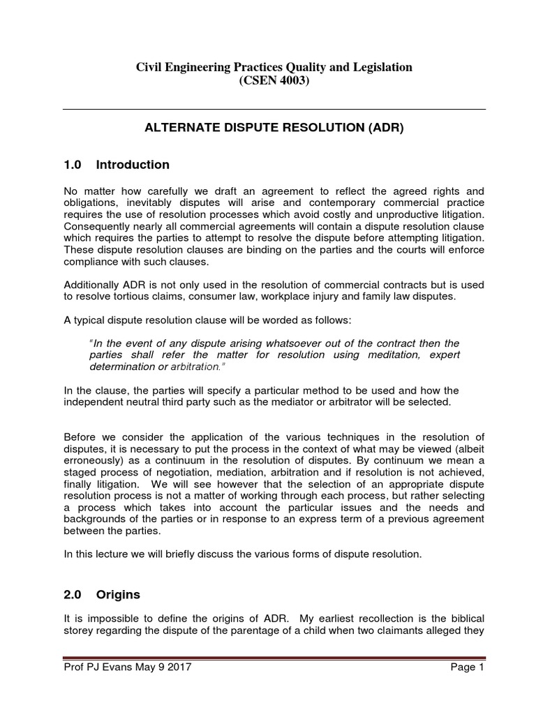 Alternative Dispute Resolution Overview | PDF | Mediation | Alternative ...