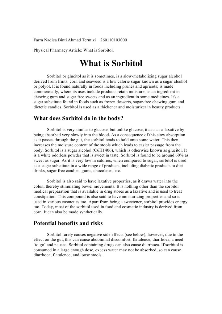Sorbitol | PDF | Bloating | Sugar Substitute