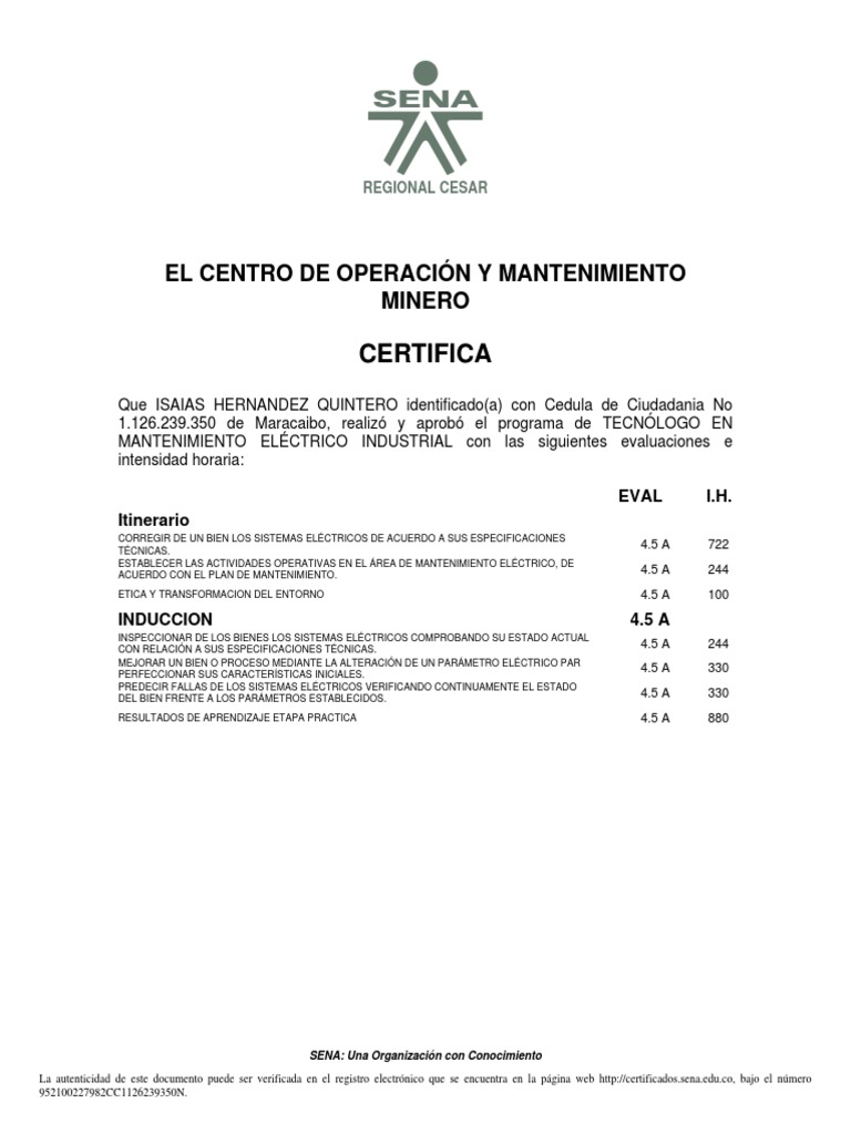 Certificado Notas Sena PDF | PDF