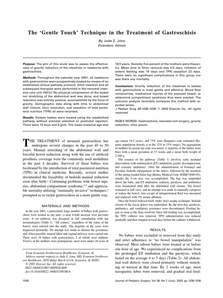 The Gentle Touch' Technique in The Treatment of Gastroschisis ...
